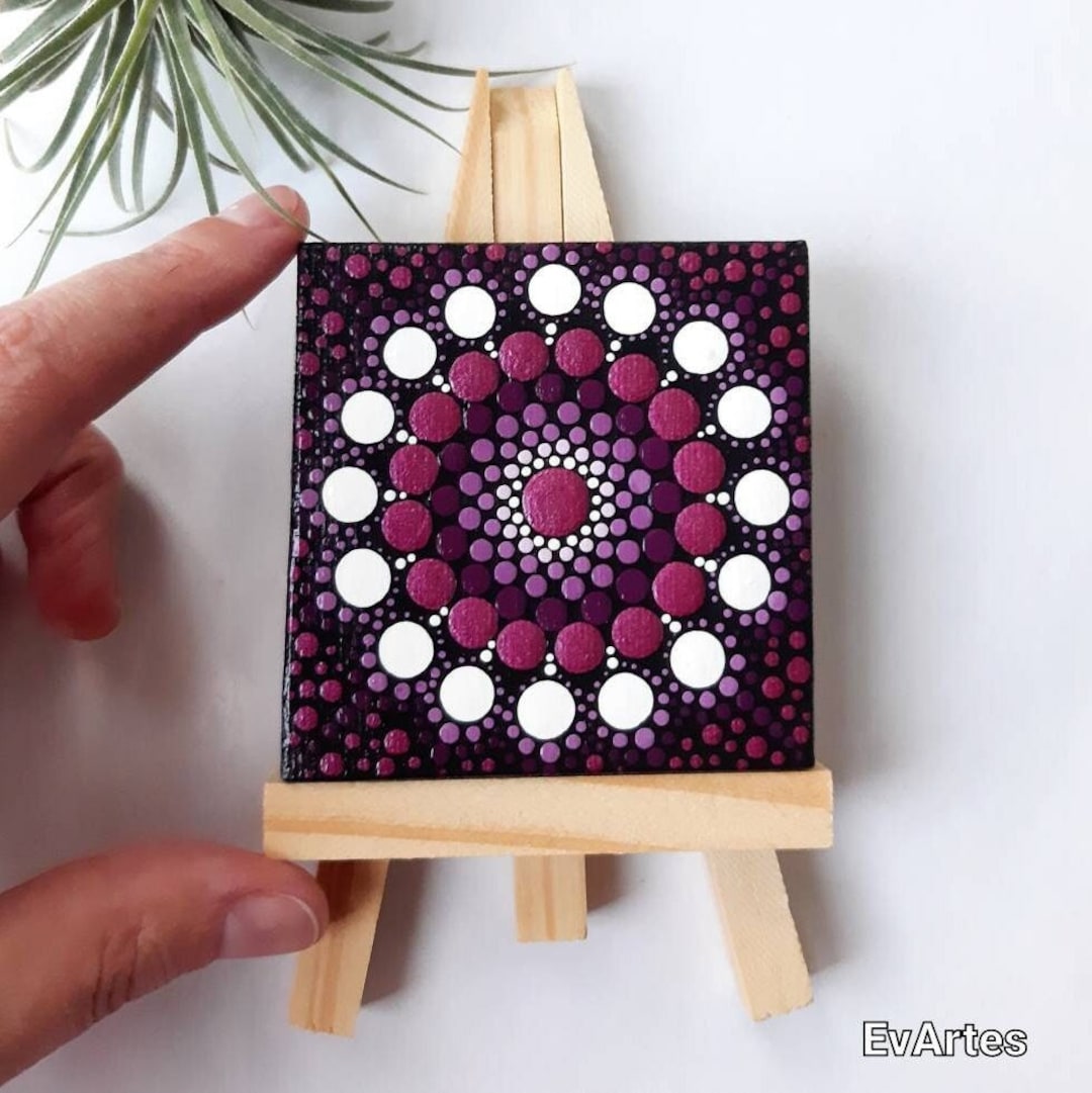 Hand Painted Mini Mandala Canvas and Easel Set, Plum Boutique Miniature ...