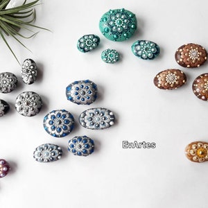 Hand Painted Mini Mandala Stone Pebbles Fridge Magnets Embellished With ...