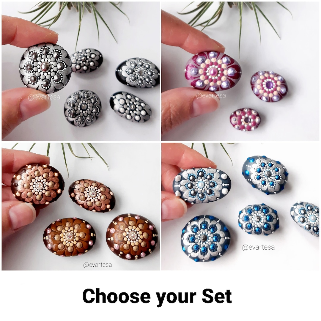 Hand Painted Mini Mandala Stone Pebbles Fridge Magnets Embellished With ...