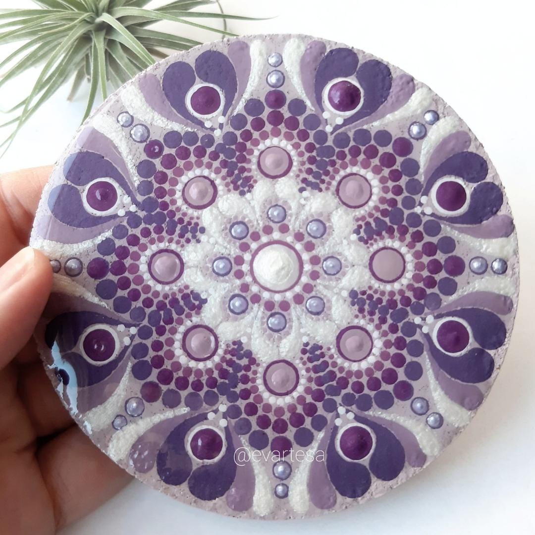 Hand Painted Shades of Purple Mandala Flower Cork Coasters W/ Resin ...