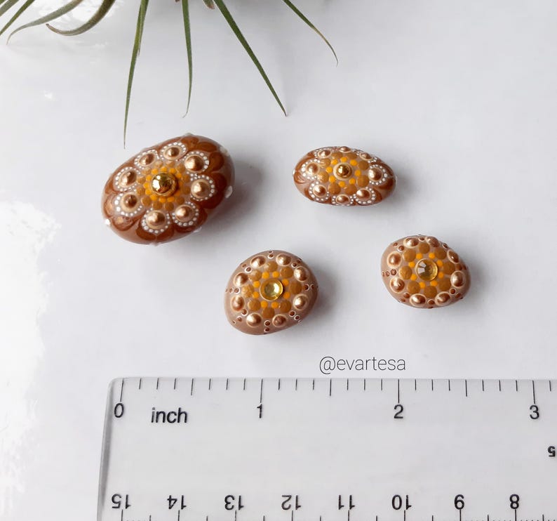 Hand Painted Mini Mandala Stone Pebbles Fridge Magnets Embellished With ...