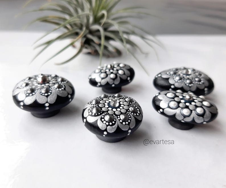 Hand Painted Mini Mandala Stone Pebbles Fridge Magnets Embellished With ...