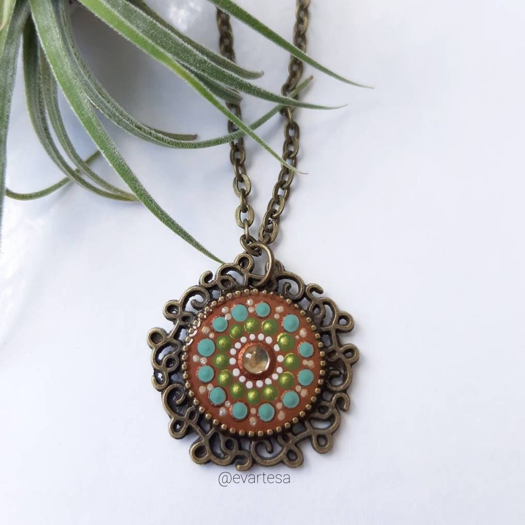 Hand Painted Mini Mandala Choker Chain Necklace Embellished With a ...