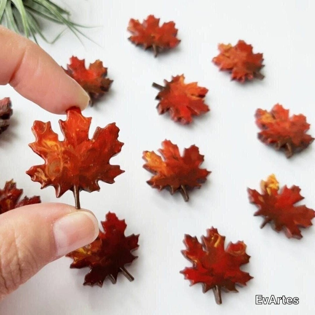 Handmade Mini Red Maple Leaf Resin Fridge Magnets, Hand Painted Oh ...