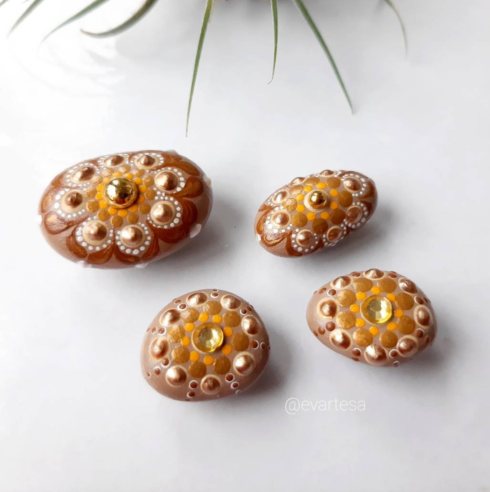 Hand Painted Mini Mandala Stone Pebbles Fridge Magnets Embellished With ...