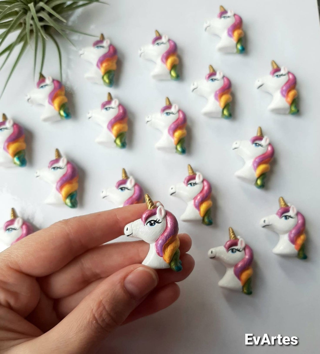 Hand Painted Mini Rainbow Unicorn Head Ceramic Fridge Magnets for Dorm ...