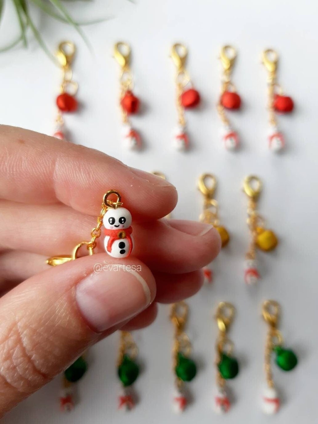 Cute Micro Snowman Christmas Charm With Mini Ring Bell, Hand Sculpted ...