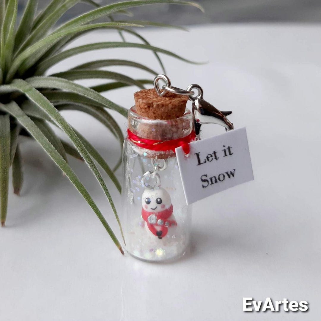 Hand Sculpted Micro Snowman Clay Charm in a Glass Bottle Christmas Tree ...