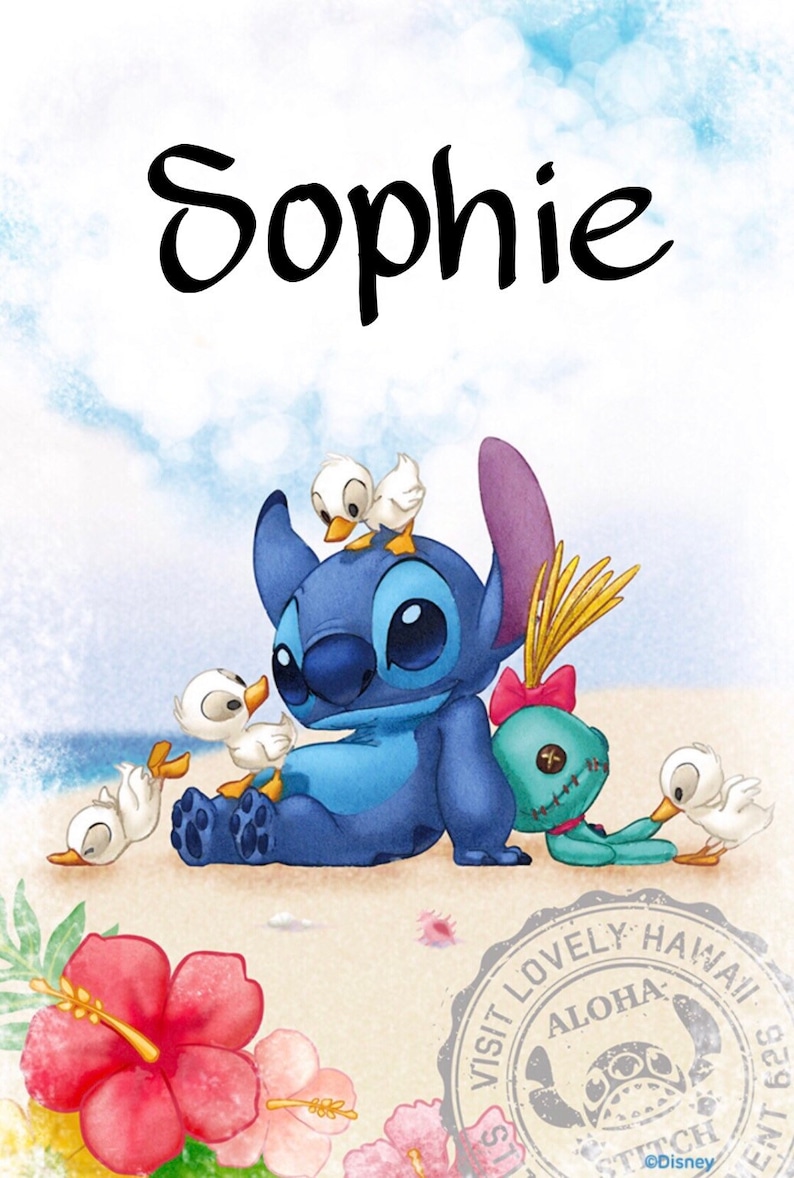 Personalized Name Disney Stitch Wall Art Decor, Color Print Size 8.5 X ...