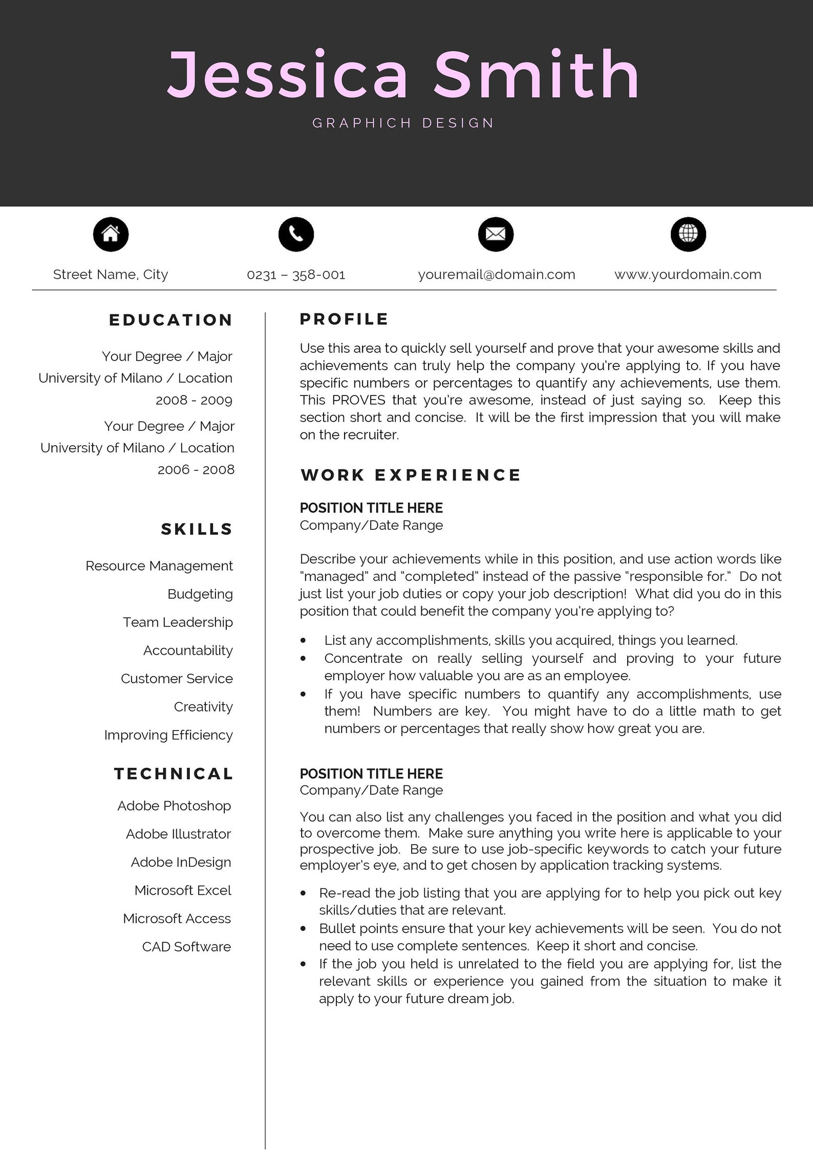 Executive Summary CV Resume Template for Word Instant Download - Etsy
