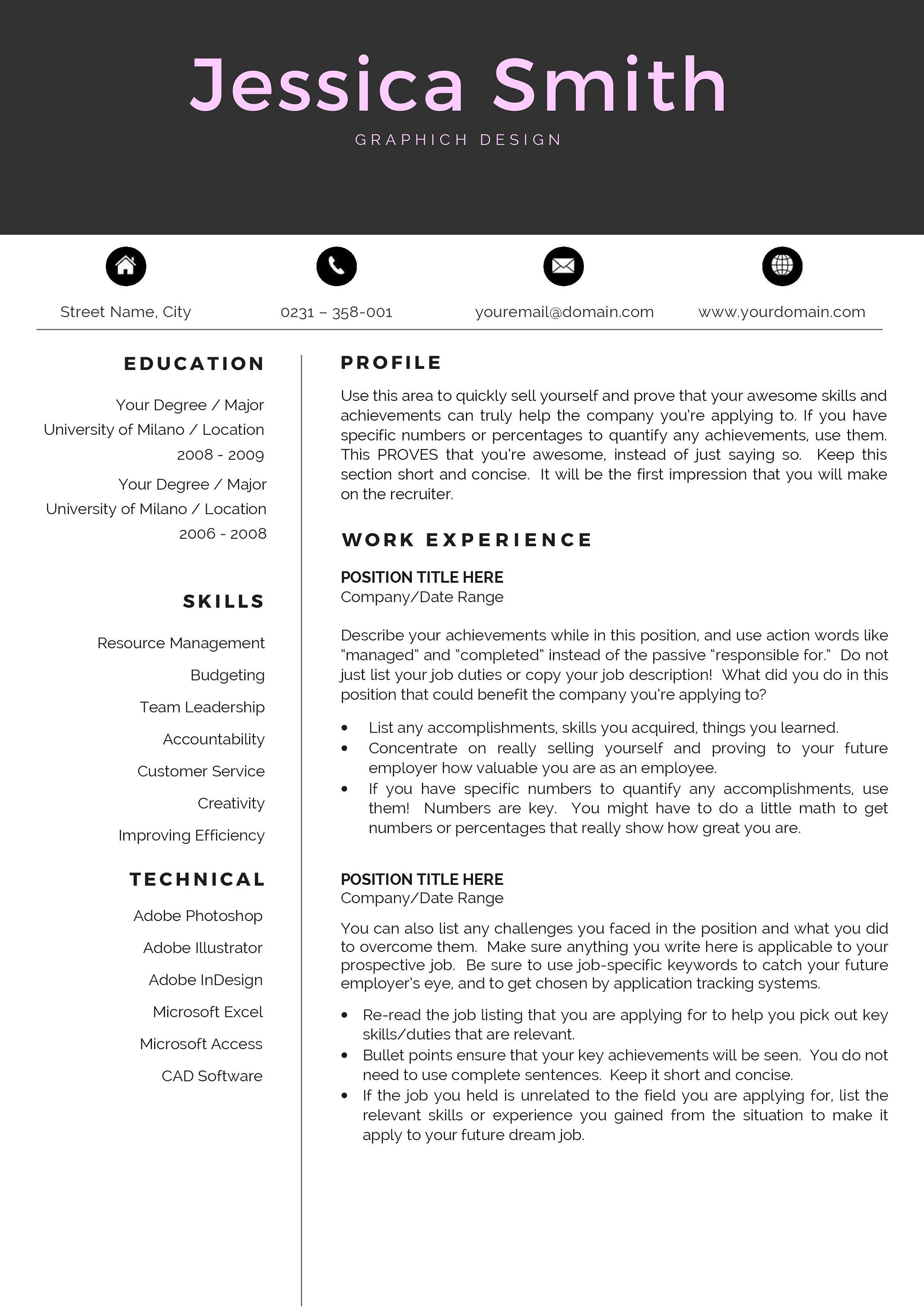 Executive Summary CV Resume Template for Word Instant Download - Etsy