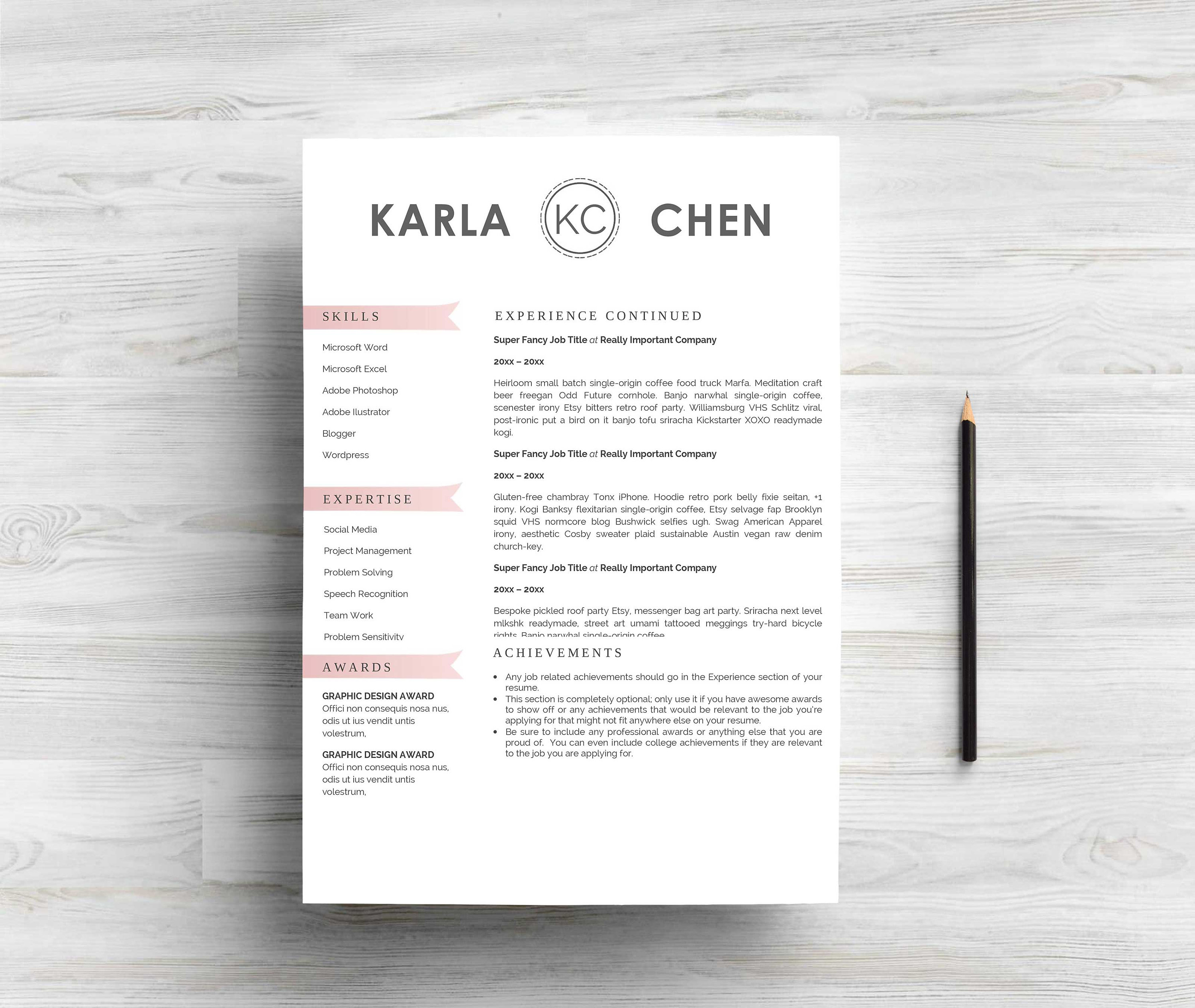 Monogram Professional Resume Template for Word Instant Download Mac ...