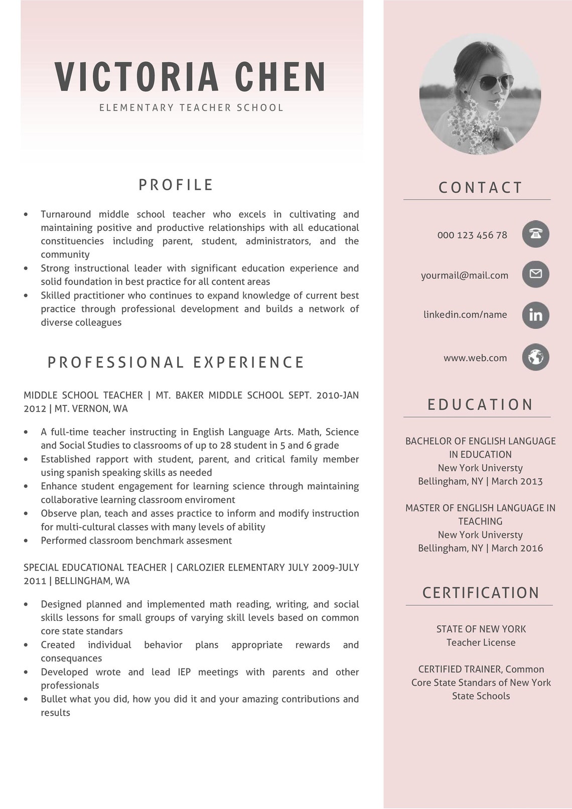 Professional Photo Resume Template for Word Instant Download Google ...