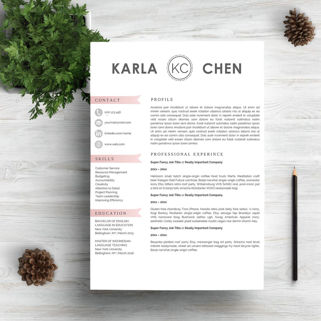 Monogram Professional Resume Template for Word Instant Download Mac ...