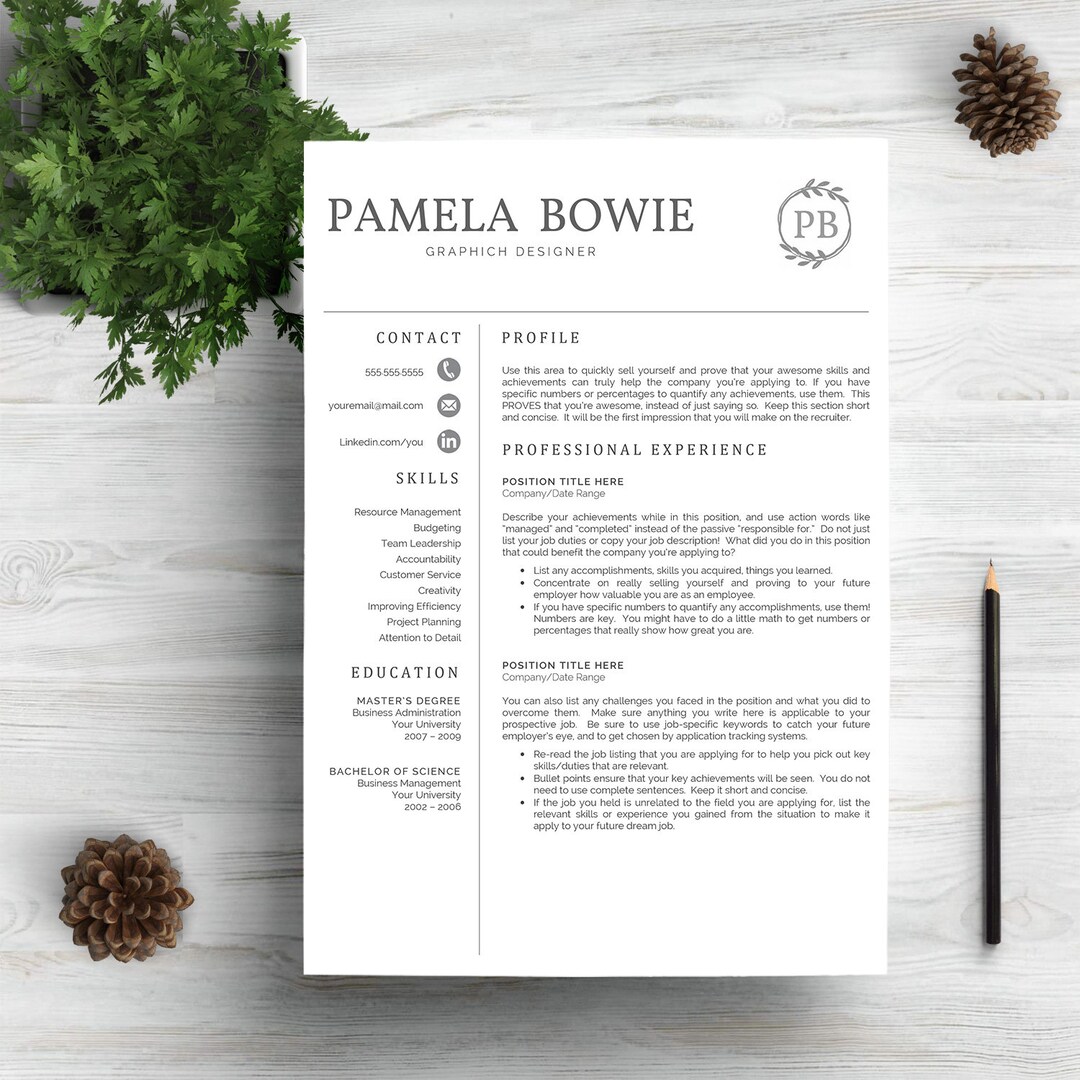 Monogram Professional Resume Template for Word Instant Download Google ...