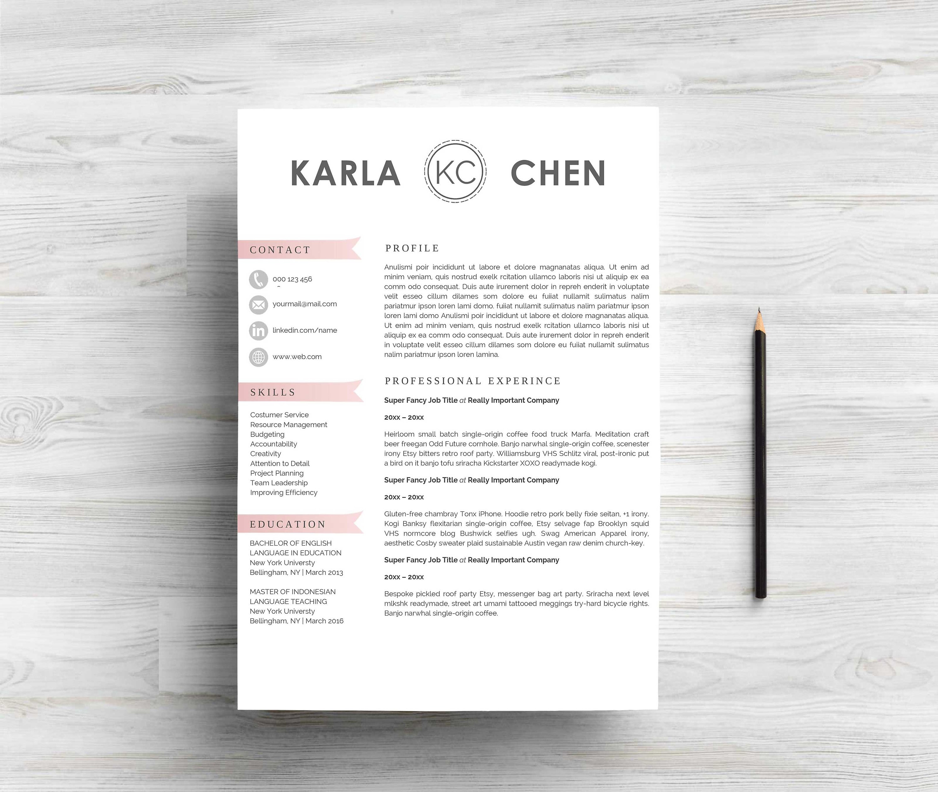Monogram Professional Resume Template for Word Instant Download Mac ...