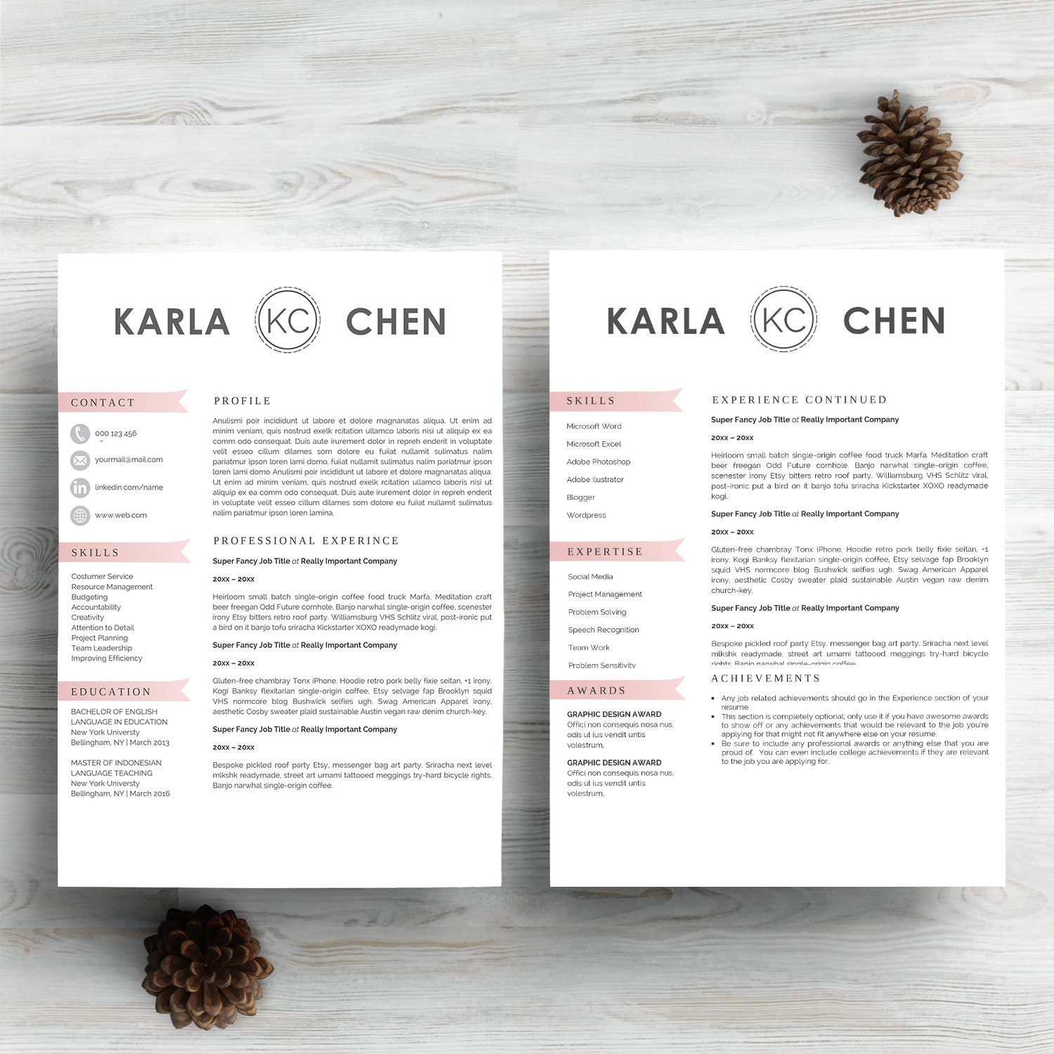 Monogram Professional Resume Template for Word Instant Download Mac ...