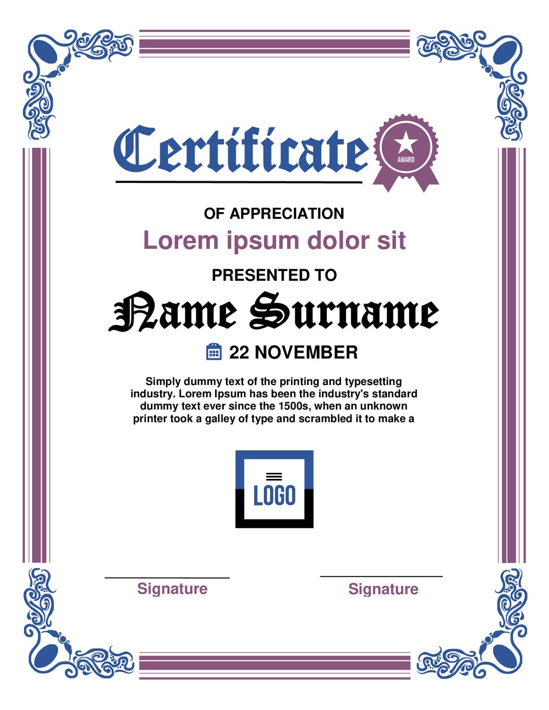 MS Word Professional Certificate Templates EPS Format for Adobe ...