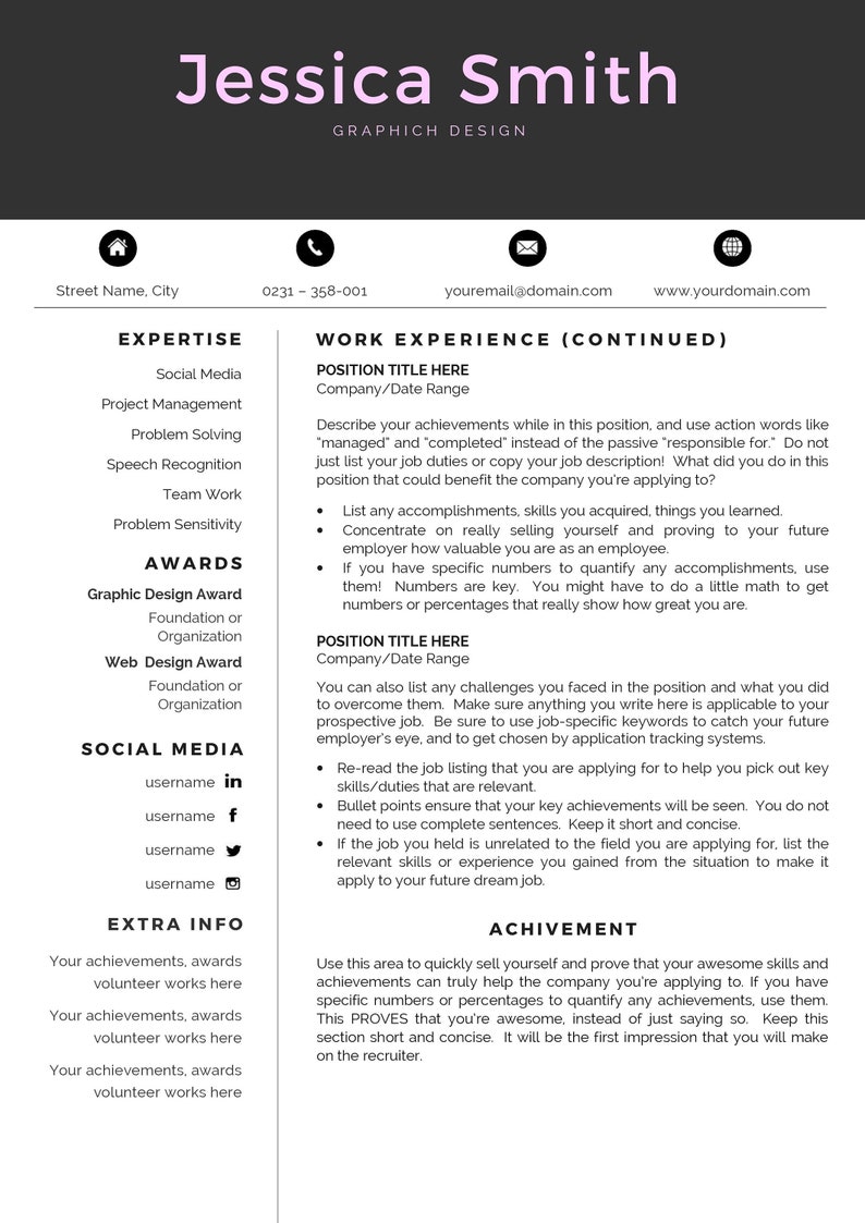 Executive Summary CV Resume Template for Word Instant Download - Etsy