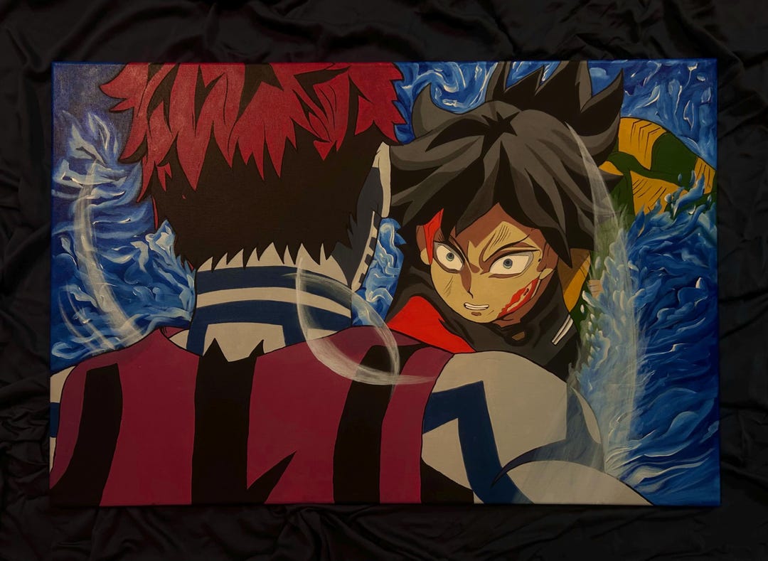 Demon Slayer Akaza/giyu Fight Scene Hand-painted Acrylic Painting on 24 ...