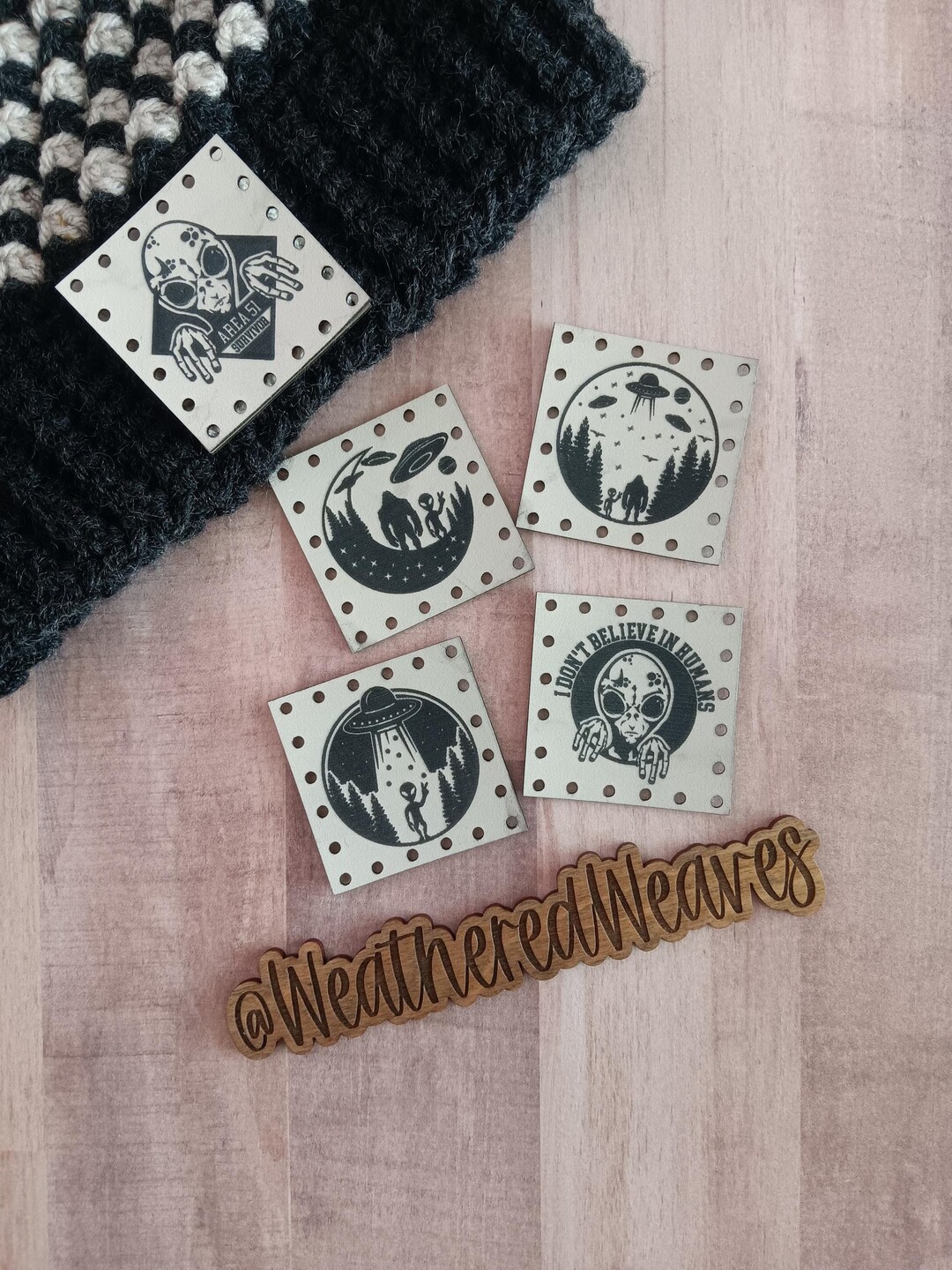 Alien Big Foot 2"x2" 4 Pack Faux Leather Patch Set, Crochet, Machine ...