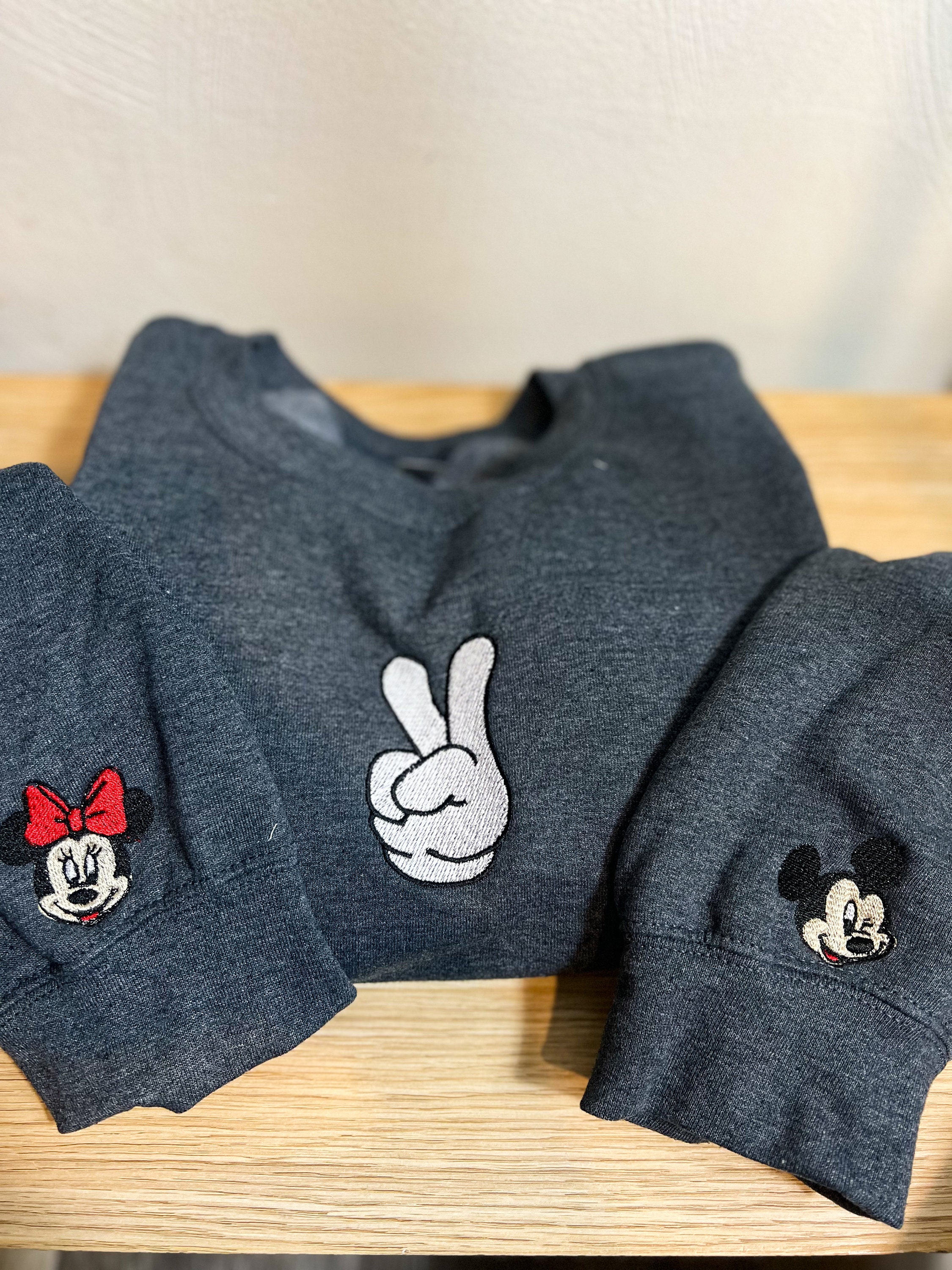 Mickey and Minnie Peace Embroidery Sweatshirt - Etsy