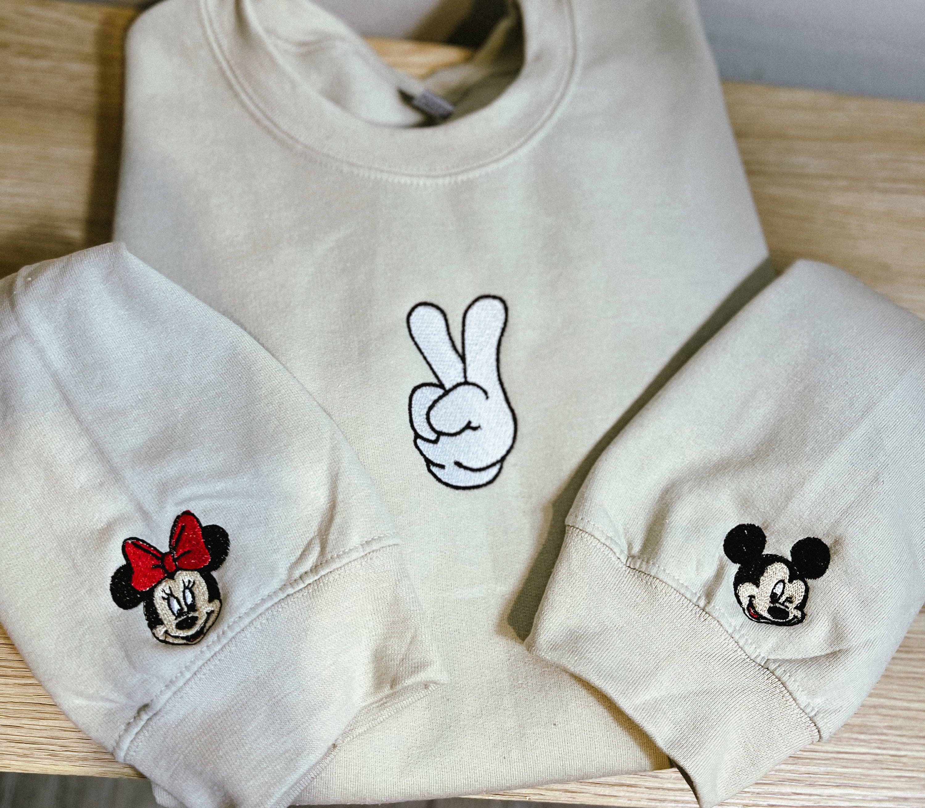 Mickey and Minnie Peace Embroidery Sweatshirt - Etsy