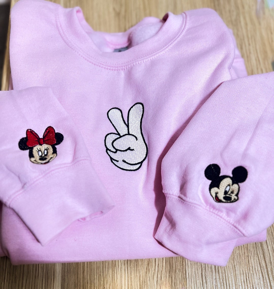 Mickey and Minnie Peace Embroidery Sweatshirt - Etsy