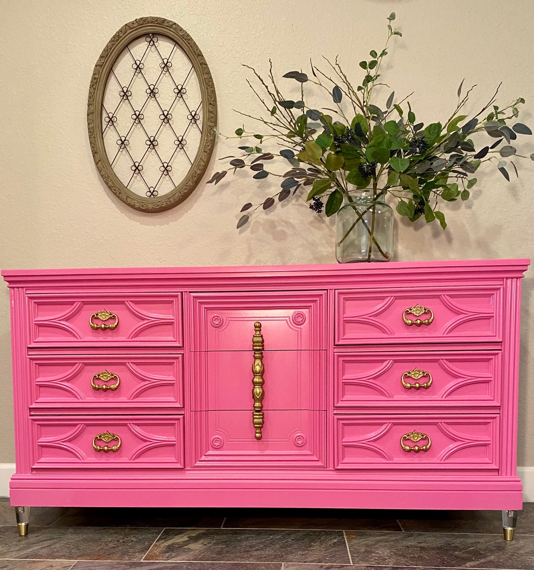 Hot Pink Retro Vintage Maximalist Dresser, Barbie Inspired, Unique ...