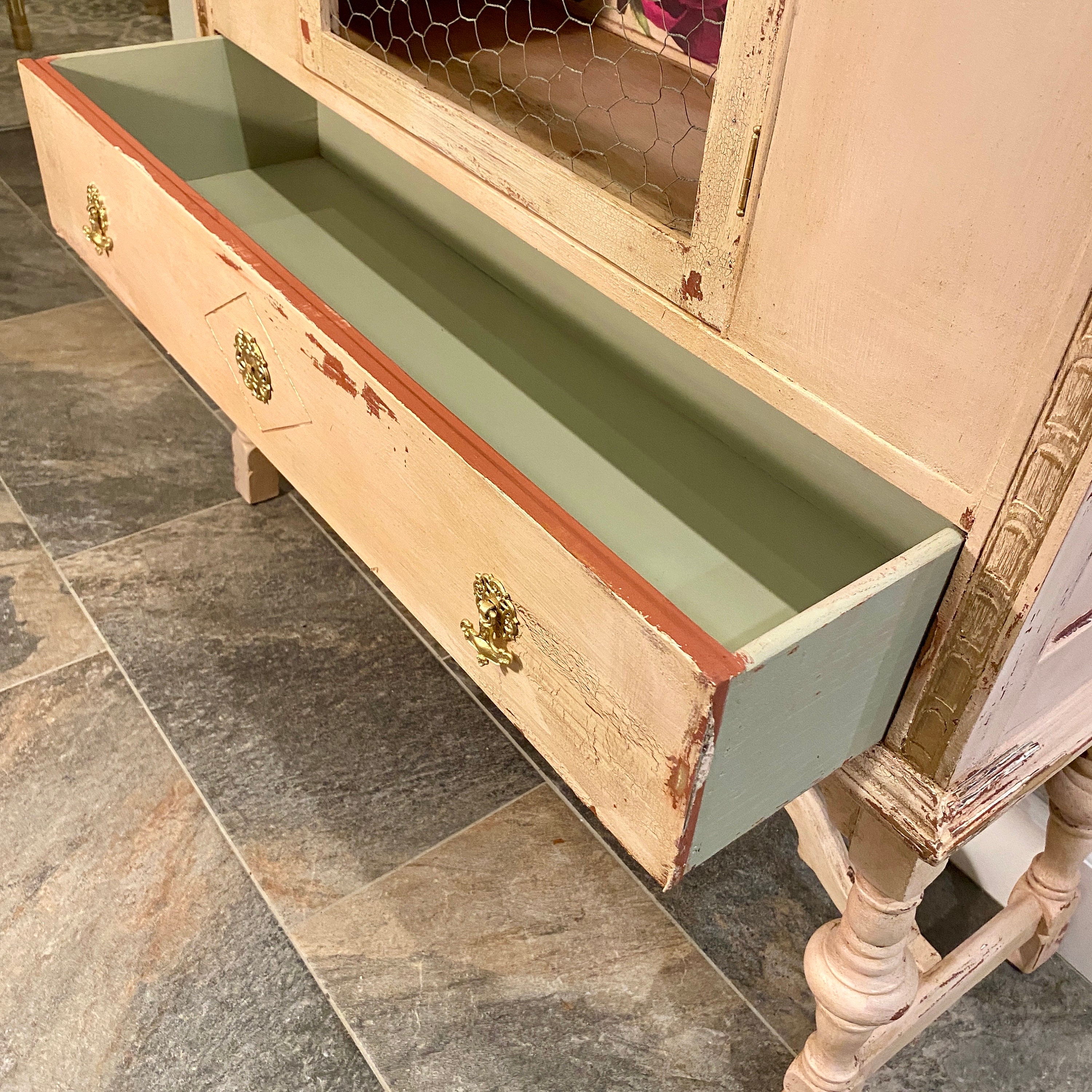 Oh, so Shabby Chic Antique Jacobean China Cabinet Hutch, Distressed ...