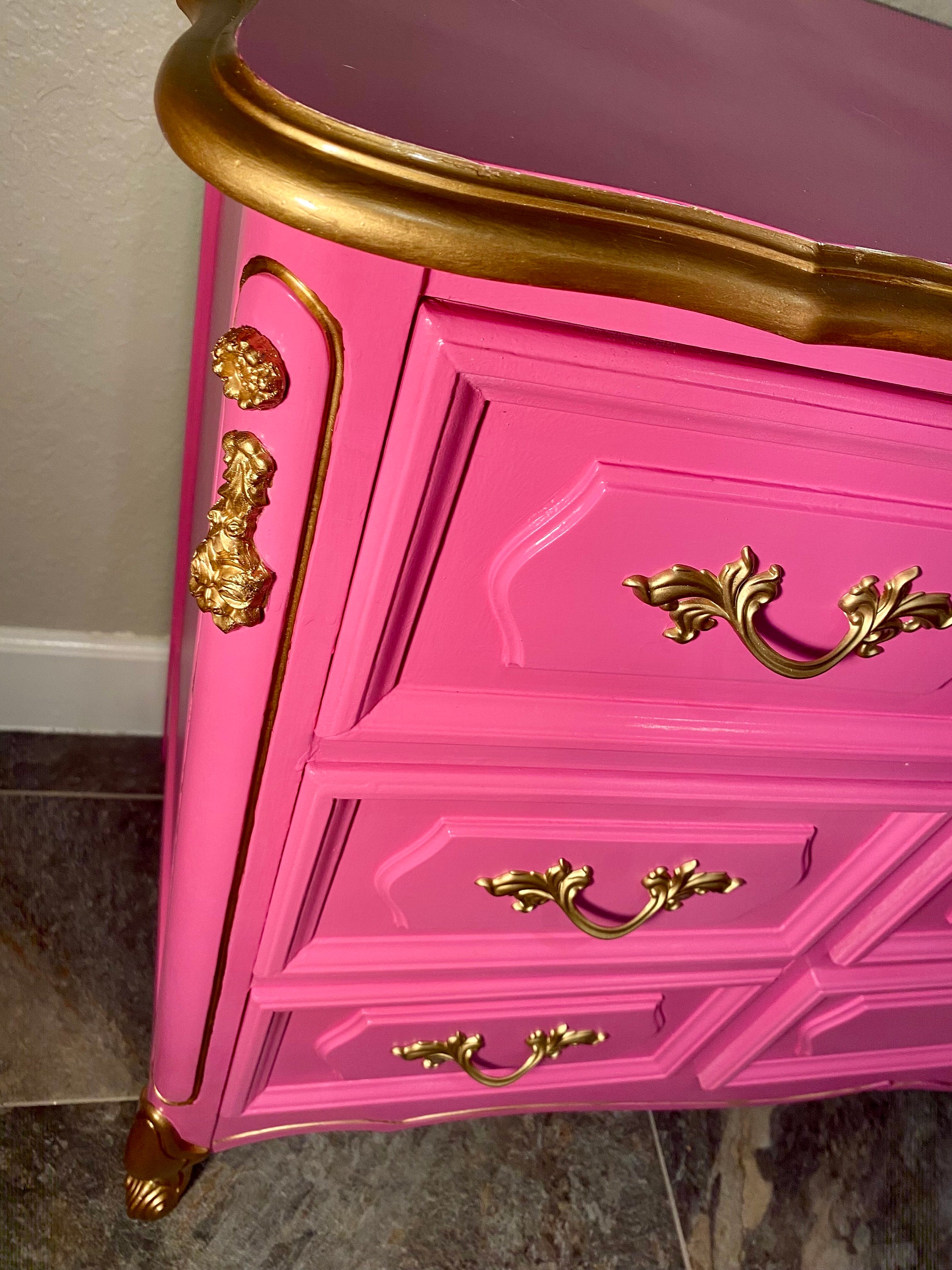 Hot Pink Henry Link French Provincial, Unique Vintage Dresser, Barbie Inspired, Designer Dresser ...