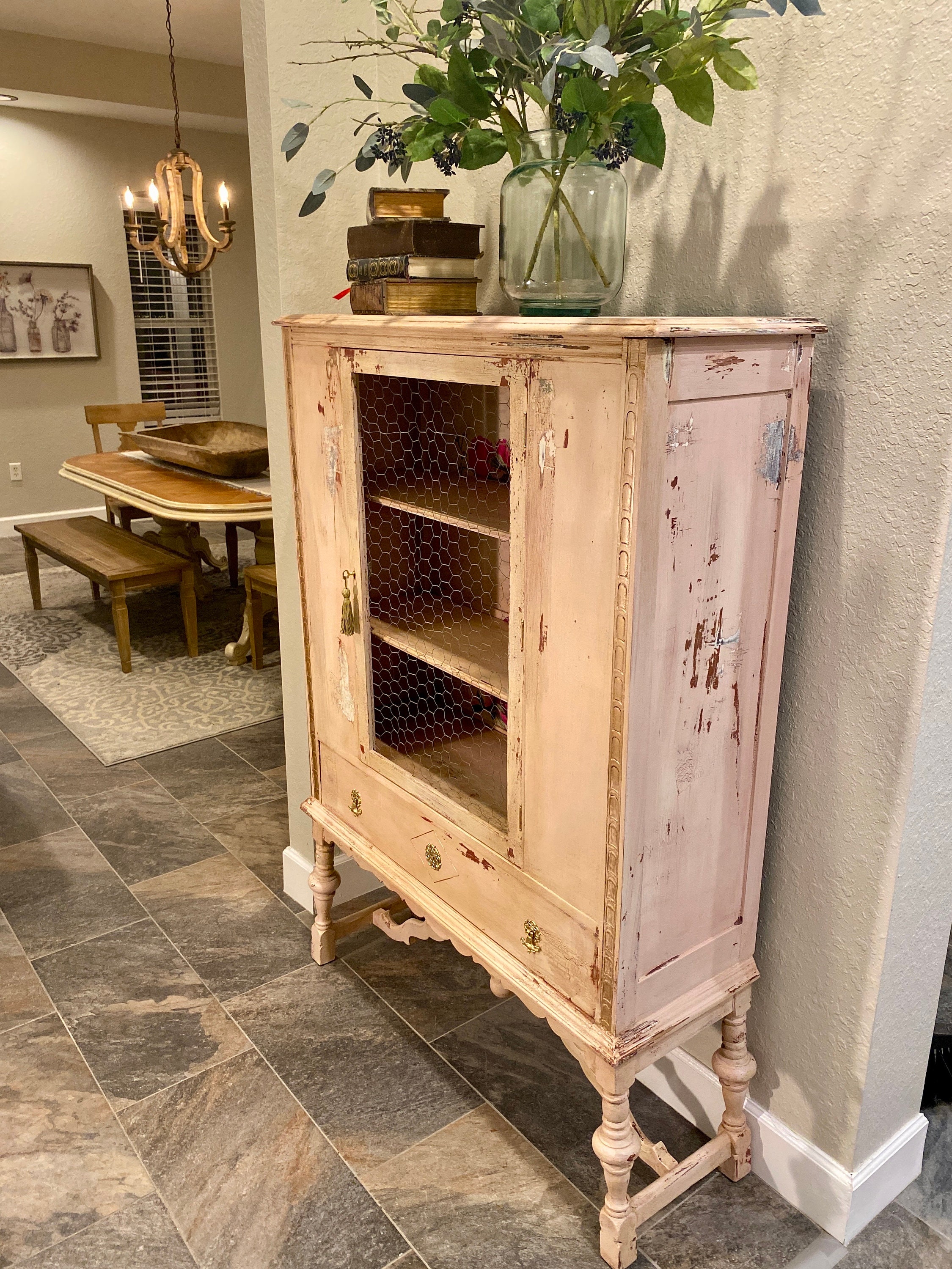 Oh, so Shabby Chic Antique Jacobean China Cabinet Hutch, Distressed ...