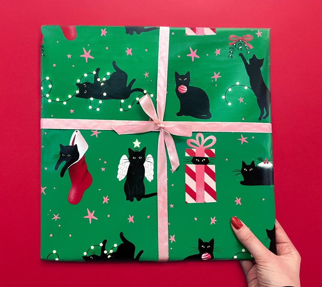 Festive Black Cat Christmas Wrapping Gift Paper for Cat Lovers, 20% for ...