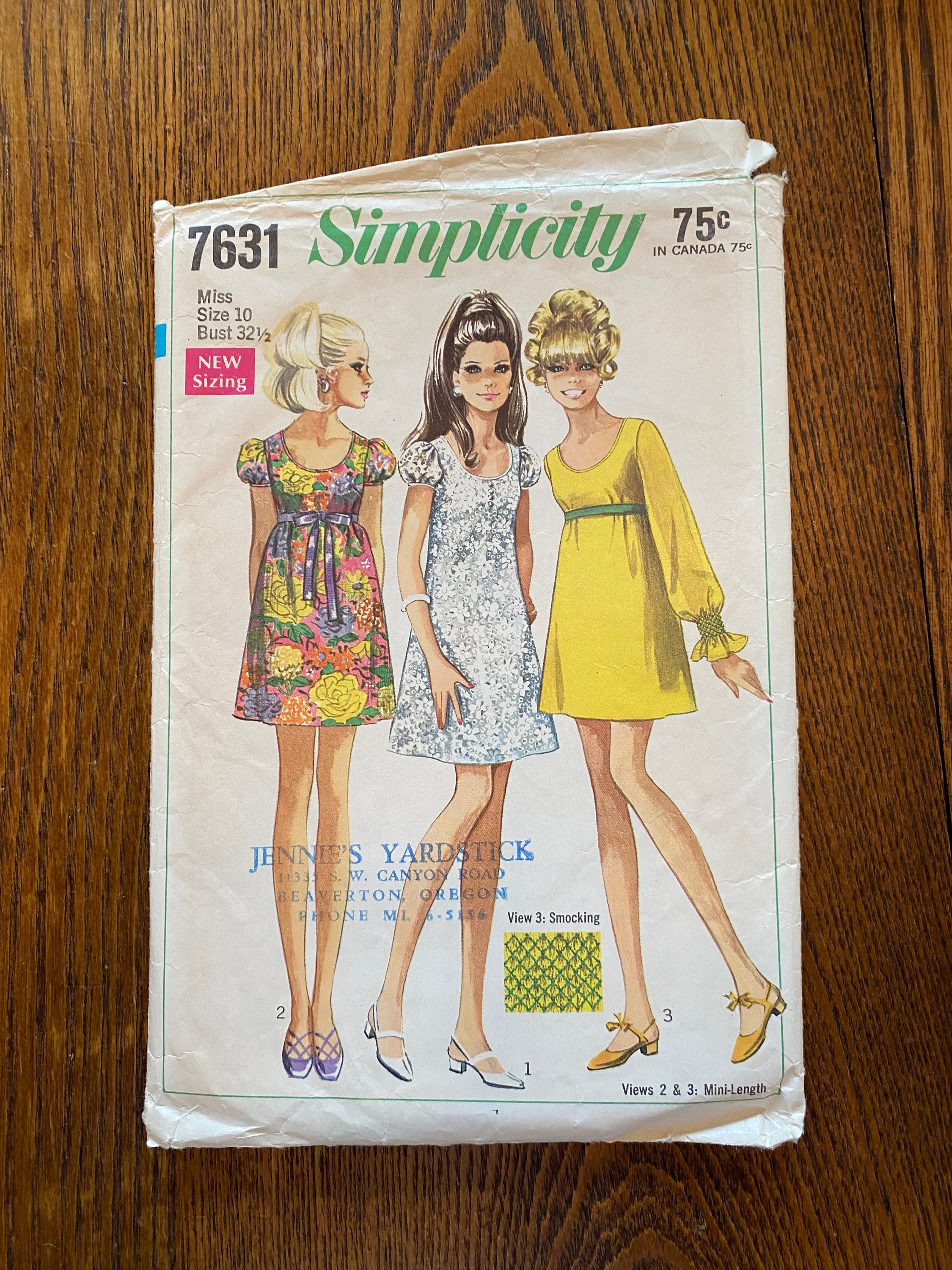 1968 Vintage Simplicity, Sewing Pattern 7631, Empire Waist Dress - Etsy