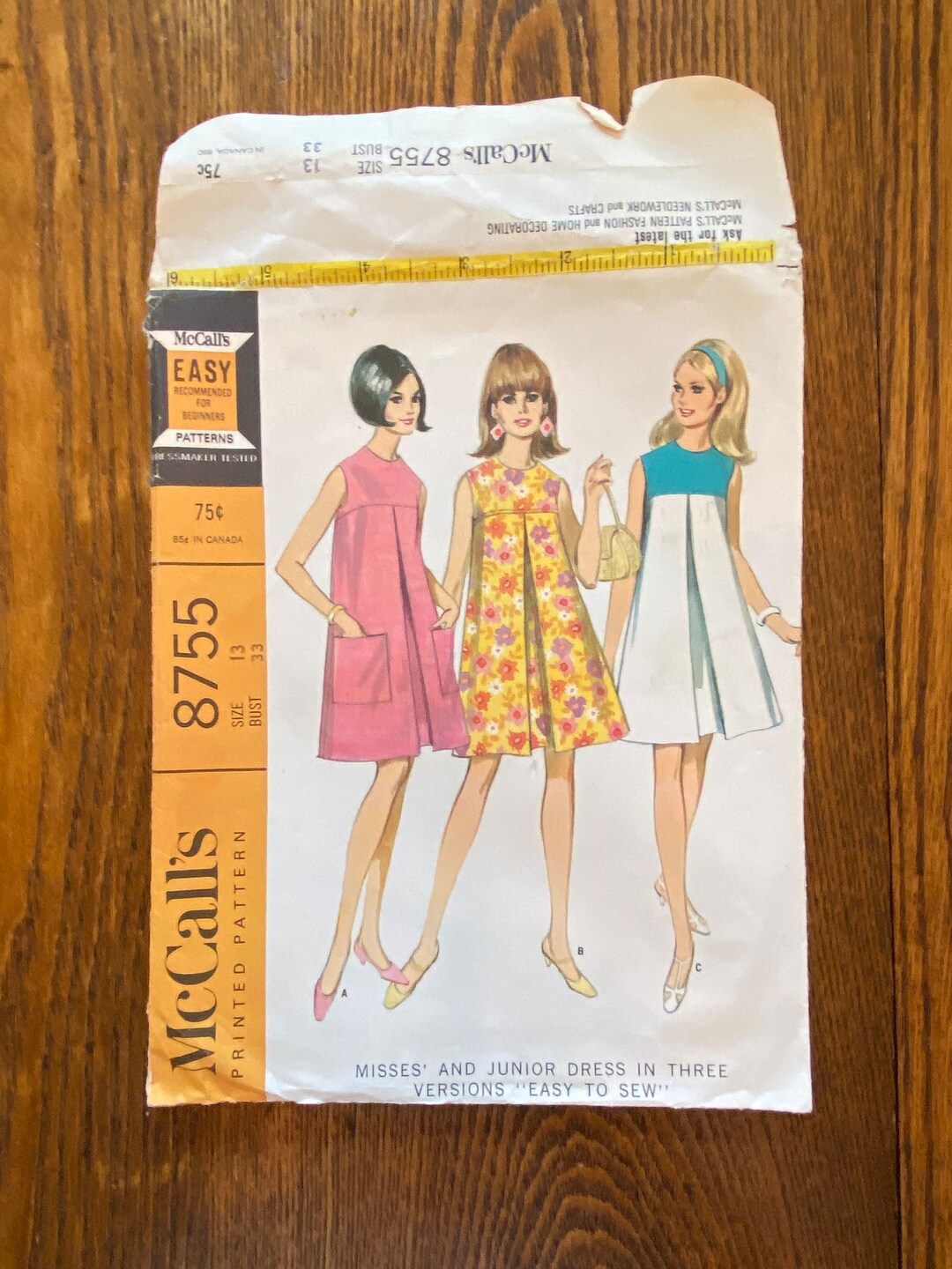 1967 Vintage Mccall's, Pattern 8755, Dress Pattern - Etsy