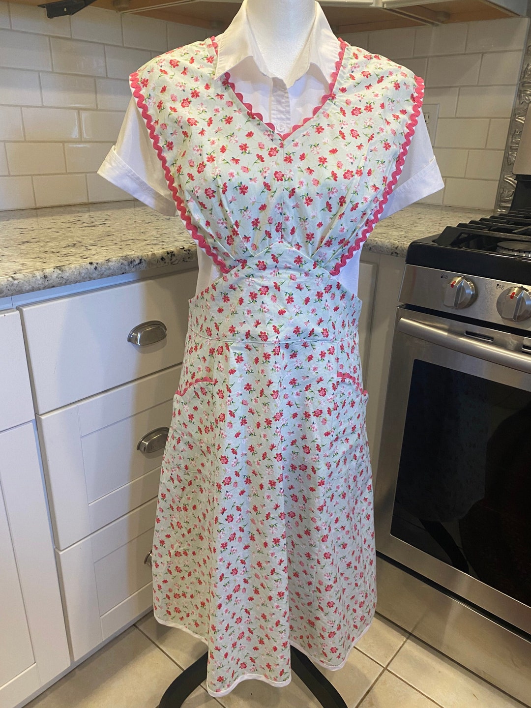 Vintage Apron Retro Full Coverage Apron 1930 Bib Apron Pink - Etsy