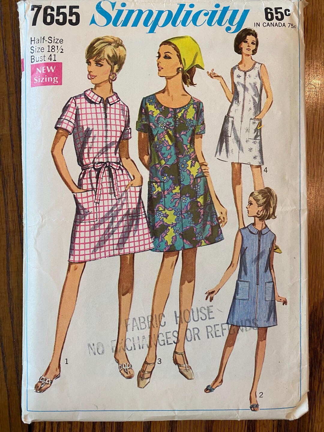 1965 Original Simplicity Sewing Pattern 7655. Lightly Used. Size 18 1/2 ...