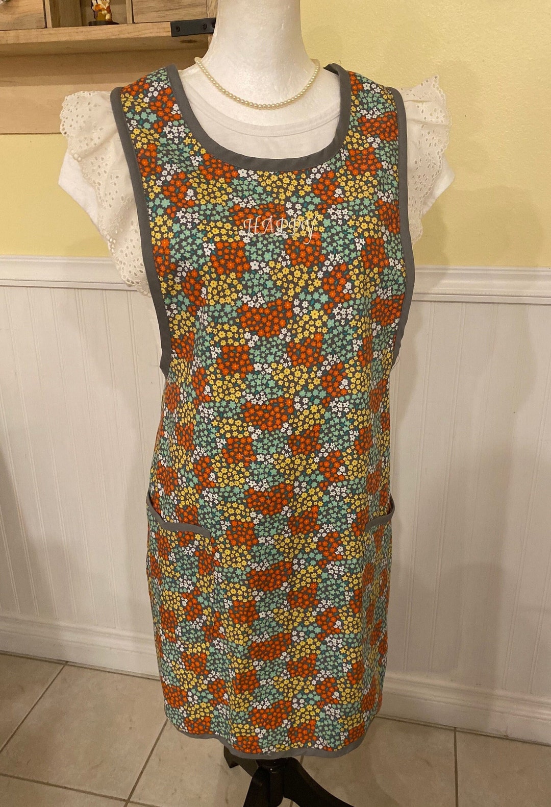 Priscilla~full Coverage Apron, Multi Floral Print Apron, With Pockets ...