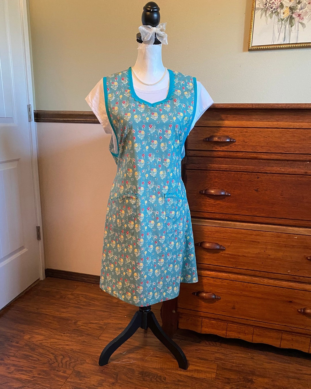 Vintage Apron, Retro Apron, 1940 Apron, Full Coverage Apron, Small Blue ...