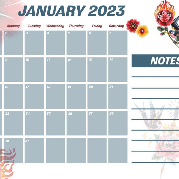 2023 Calendar Tattoo - Etsy