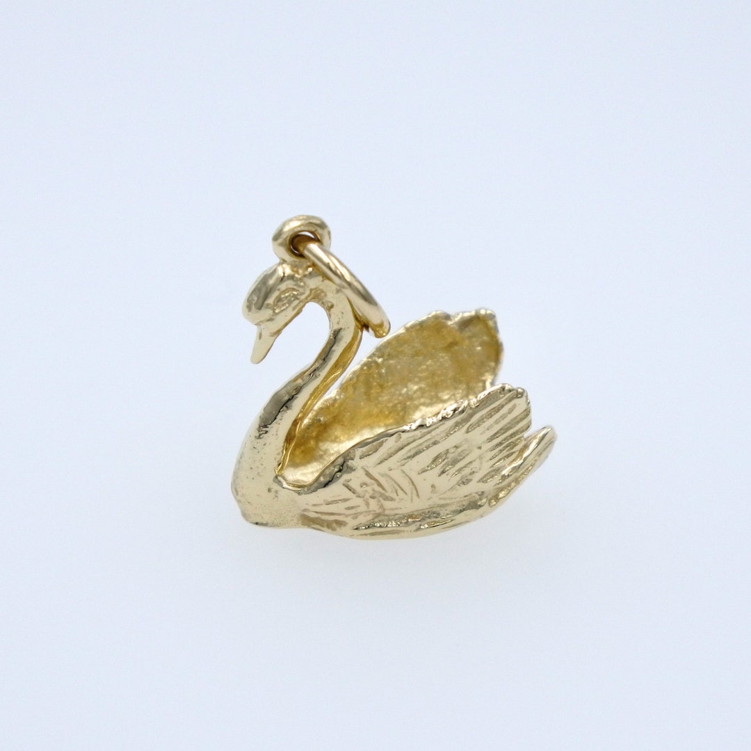 Solid 9ct Gold Swan Charm Pendant - Etsy