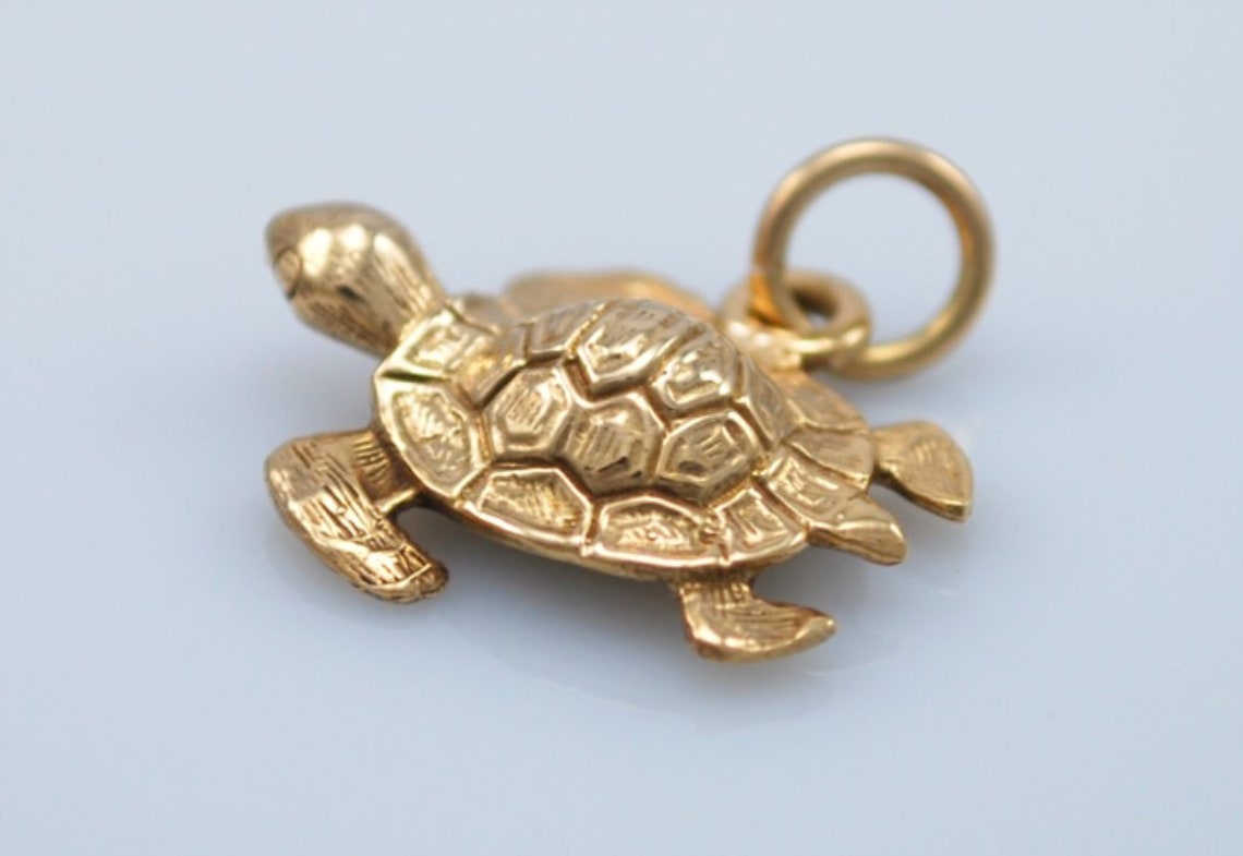Solid 9ct Gold Turtle Charm Pendant - Etsy