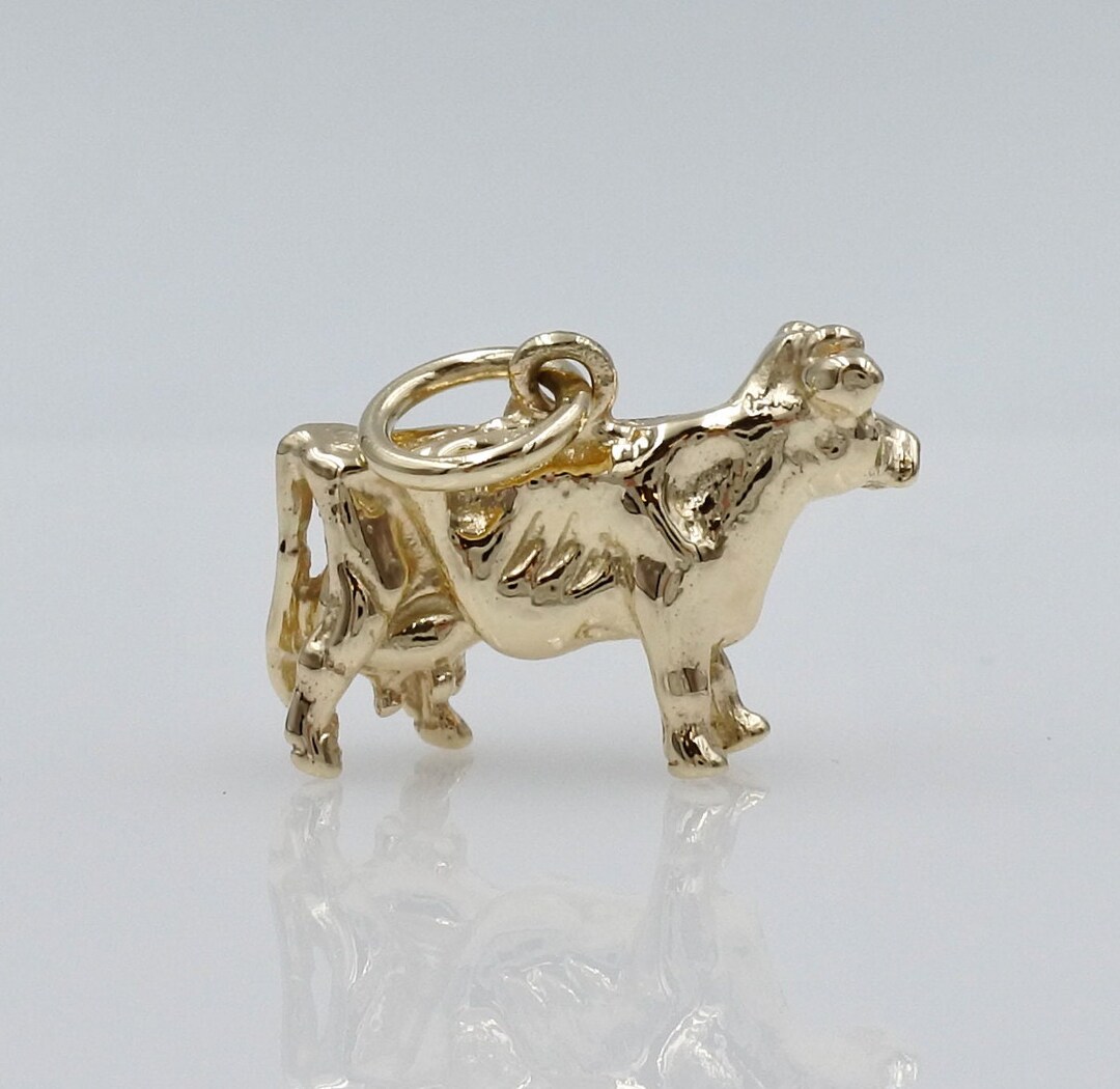 Solid 9ct Gold Cow Charm Pendant - Etsy