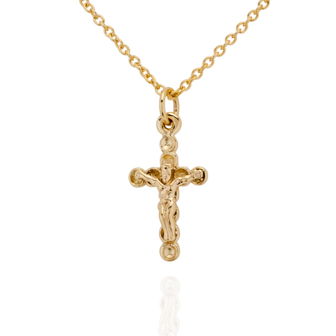 Solid 9ct Gold Small Cross With Jesus Charm Pendant - Etsy