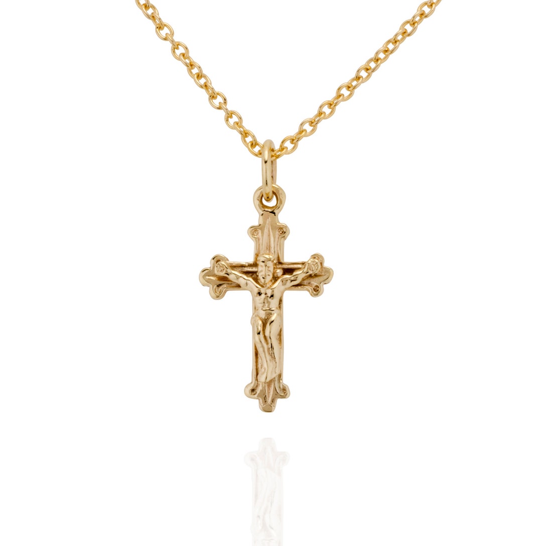 Solid 9ct Gold Small Cross With Jesus Charm Pendant - Etsy