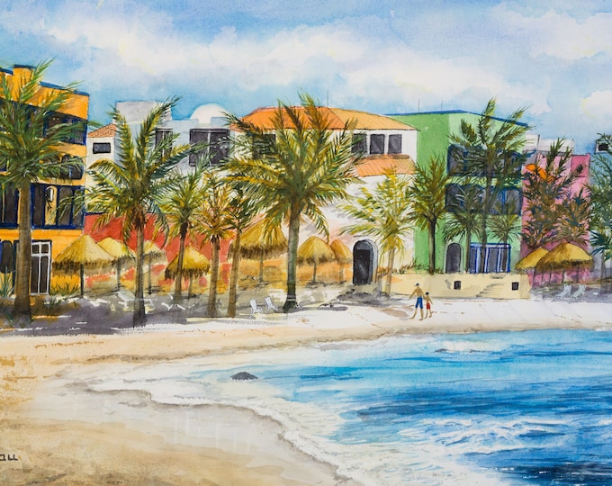 Mexico-akumal- Caribbean "afternoon in Akumal" Watercolor Print and ...