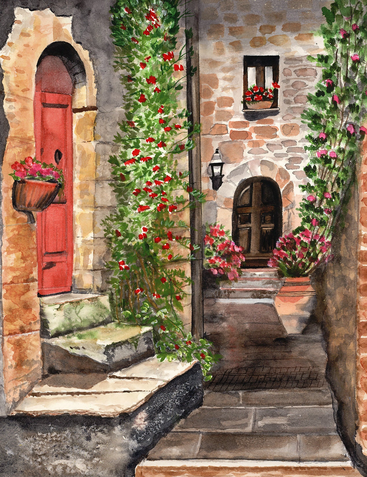 European Painting Italy Red Door in Tuscany | Etsy