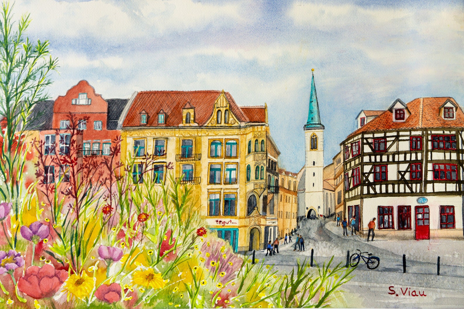 European Painting - Germany - "erfurt, Germany"" -watercolor Print ...