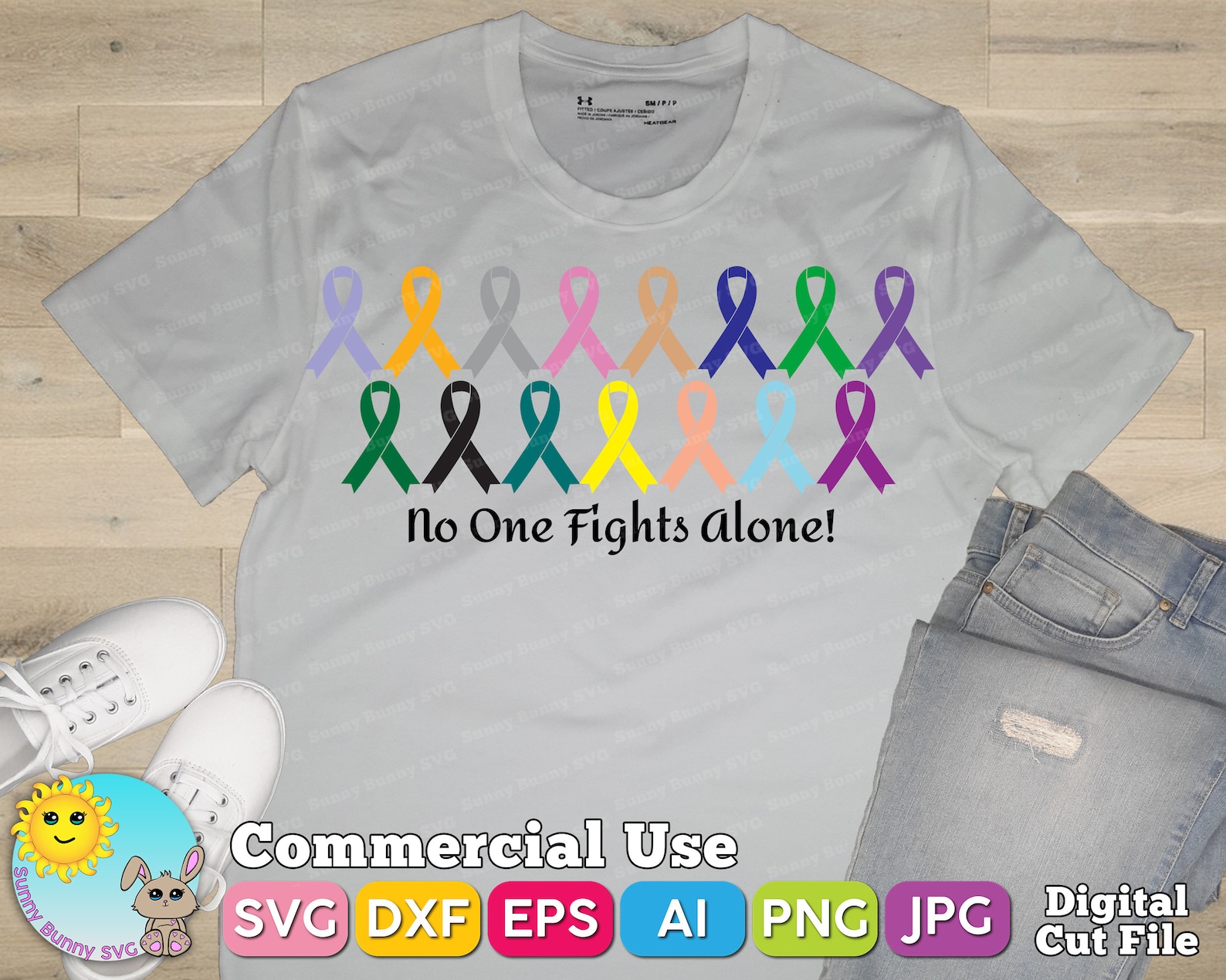 No One Fights Alone Svg Cancer Ribbons Svg Cancer Svg Find a Cure Svg ...