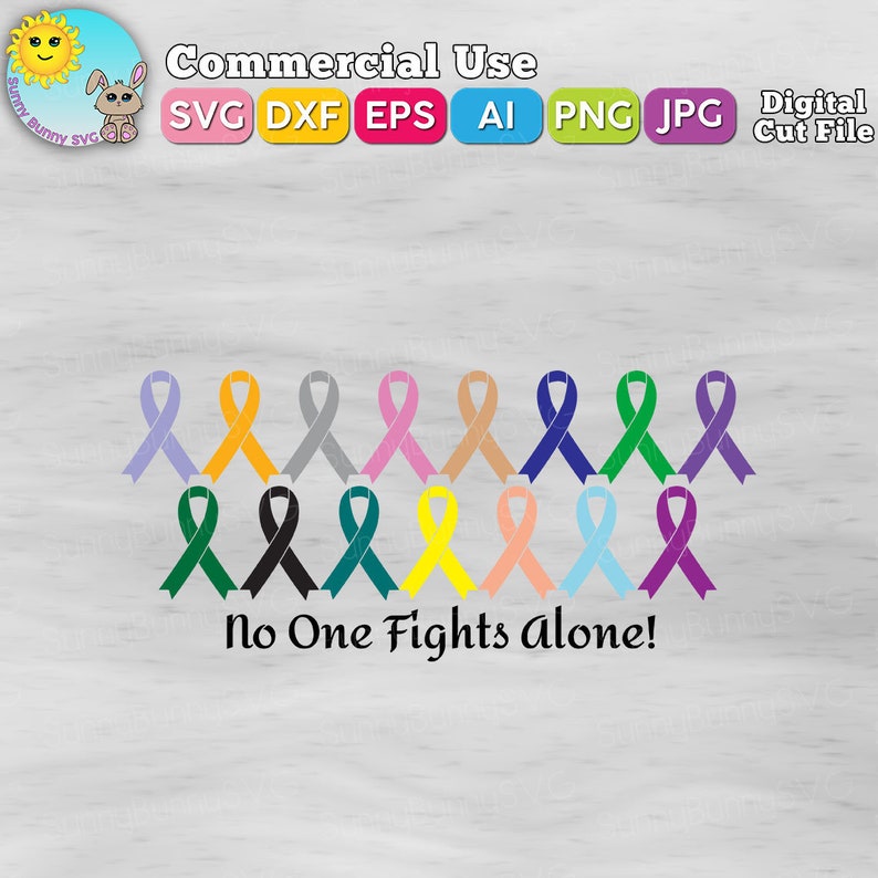 No One Fights Alone Svg Cancer Ribbons Svg Cancer Svg Find a Cure Svg ...